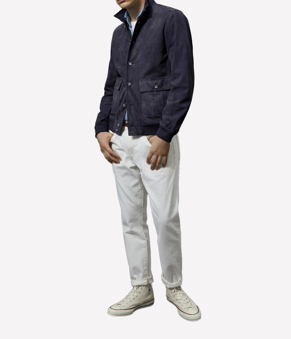 Iconic Valstarino Suede Jacket in Dark Blue