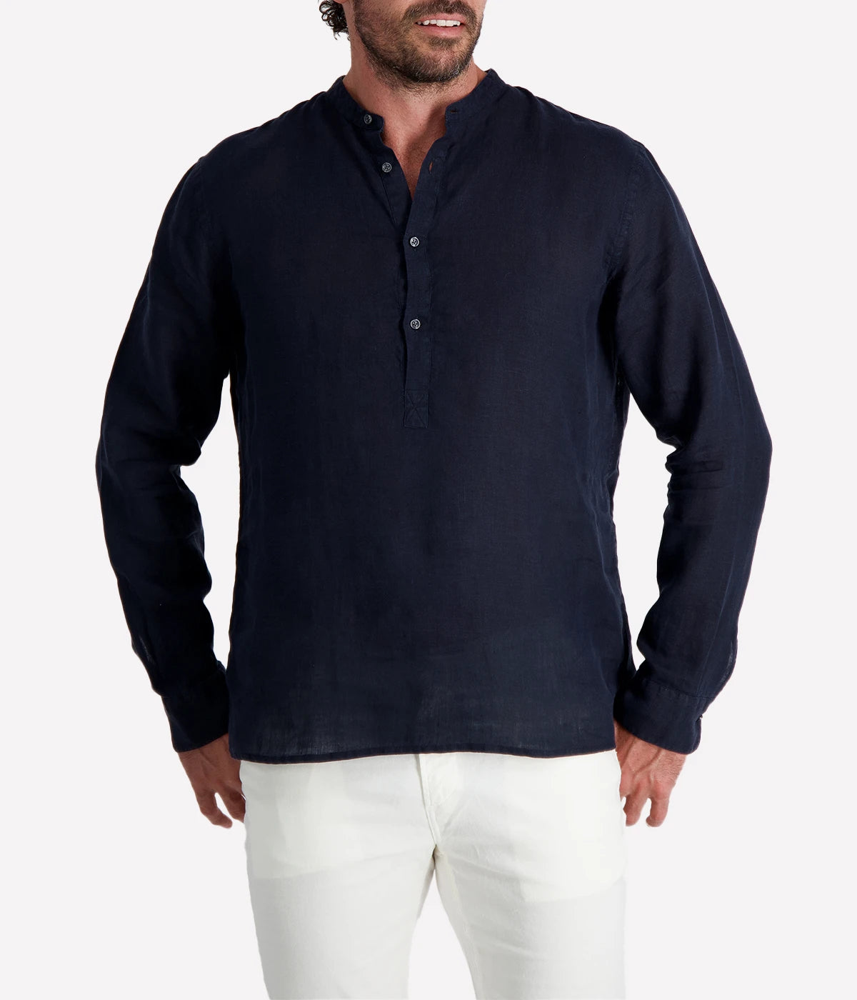Linen Henley Shirt in Navy