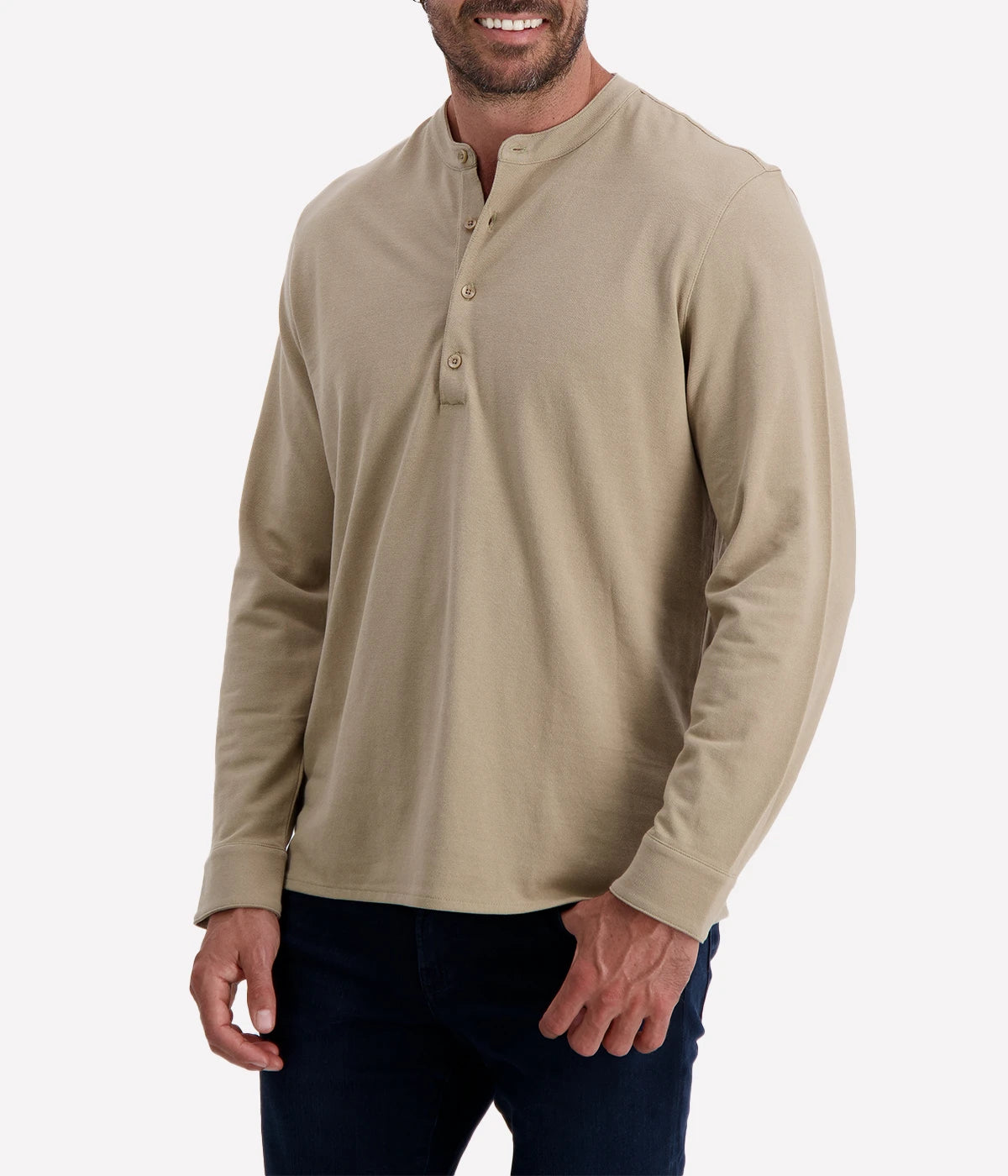 Pique Collar Stand Long Sleeve in Wheat